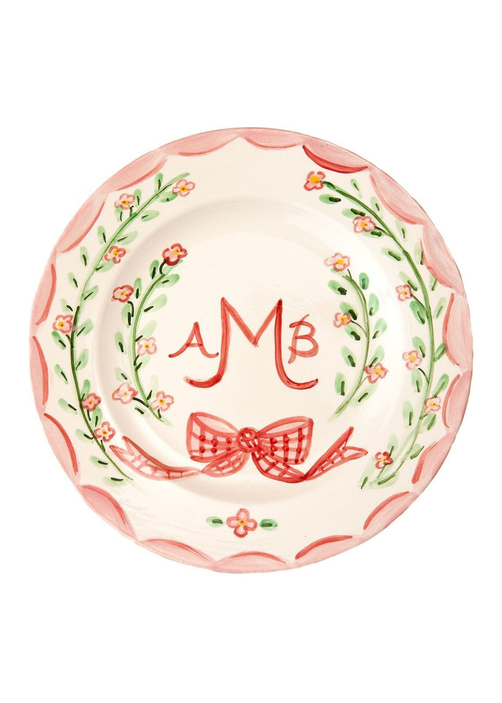 Monogram Dinner Plate Pink, 10" | Over The Moon