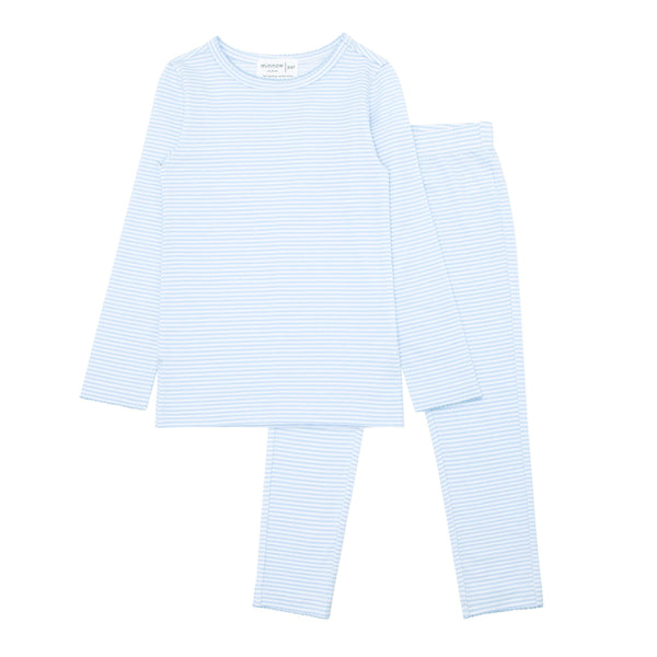 Girls Powder Blue Stripe Pima Pajamas Set | Over The Moon